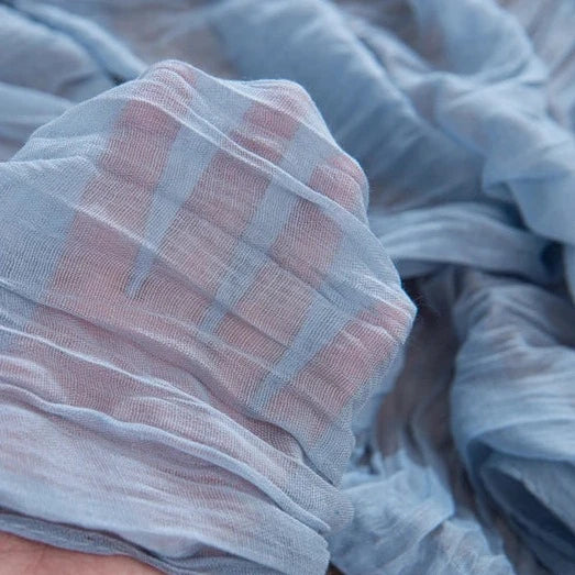 Dusky Blue Crinkled Cheesecloth Wedding Table Runner 3m – The Wedding ...