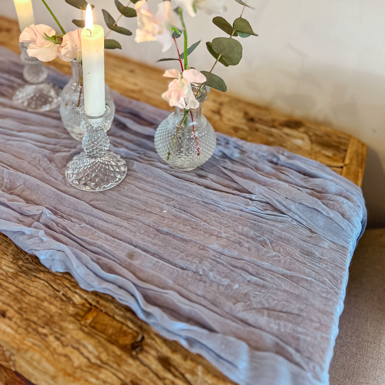 Dusky Blue Crinkled Cheesecloth Wedding Table Runner 3m – The Wedding ...