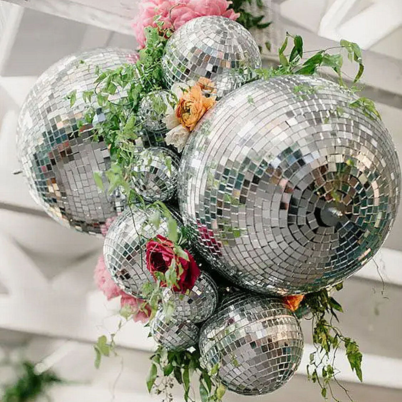 Silver Mirror Disco Ball Hanging Decoration (20cm/30cm) – The Wedding ...