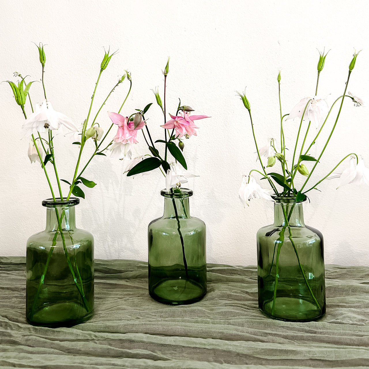Set Of 3 Green Glass Bottle Vases - Forest Green Wedding Decor – The ...