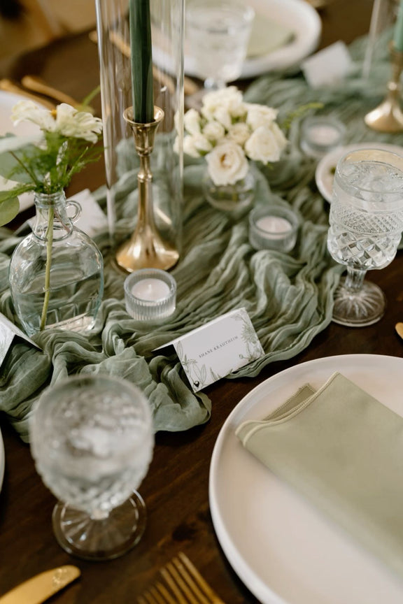 Sage Green Crinkled Cheesecloth Wedding Table Runner 3m – The Wedding ...
