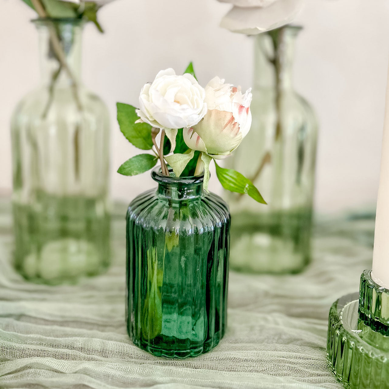 Set Of 3 Green Glass Bottle Vases - Forest Green Wedding Decor – The ...