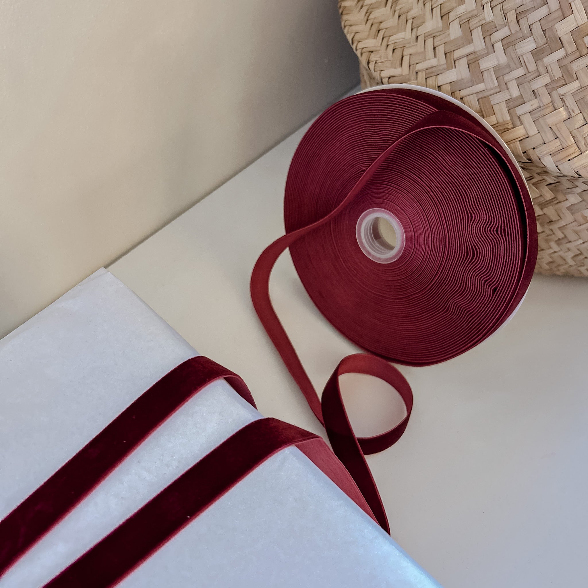 Deep Red/Burgundy Velvet Ribbon 20m Roll (various widths available ...