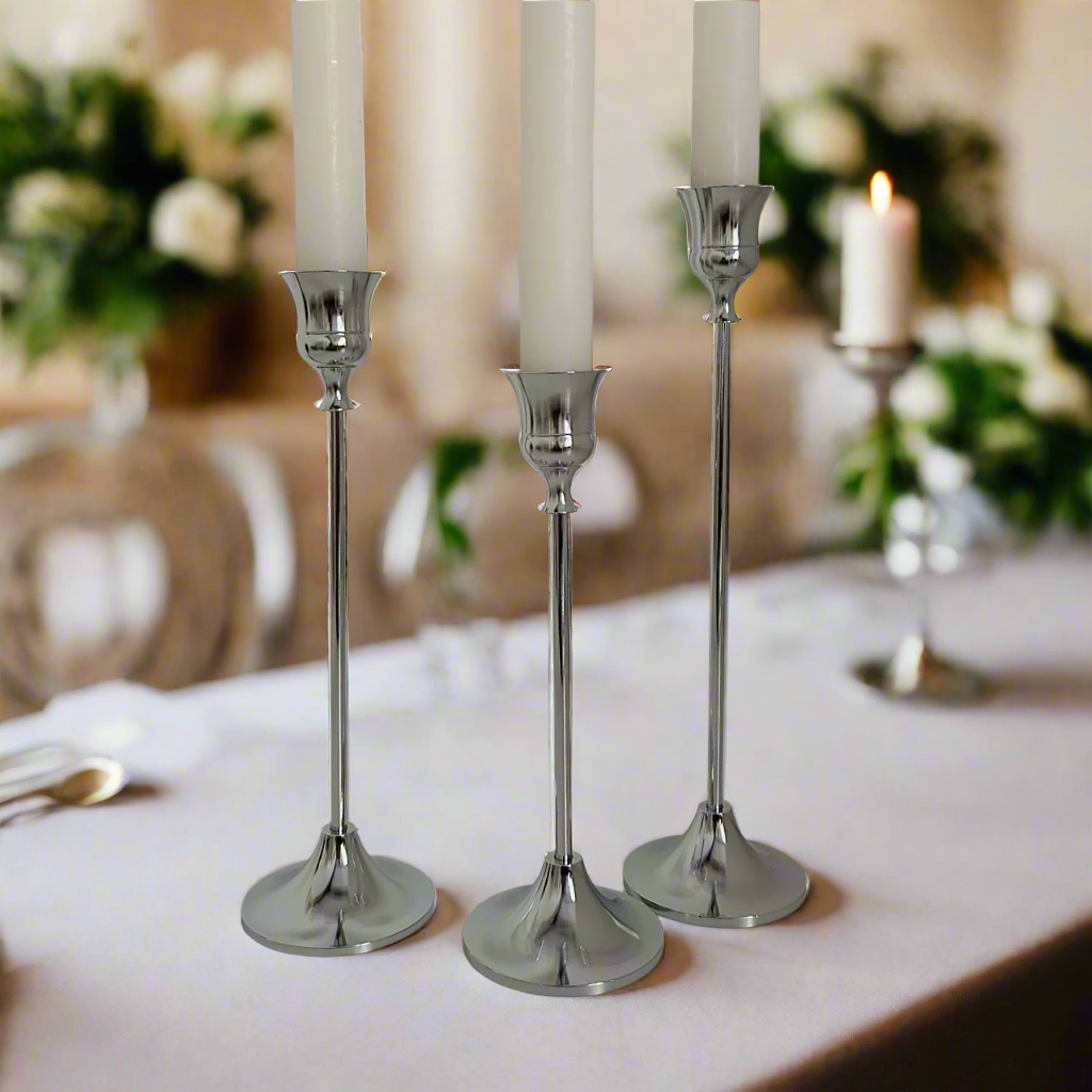 Silver Candle Sticks – Set Of 3 – The Wedding of My Dreams
