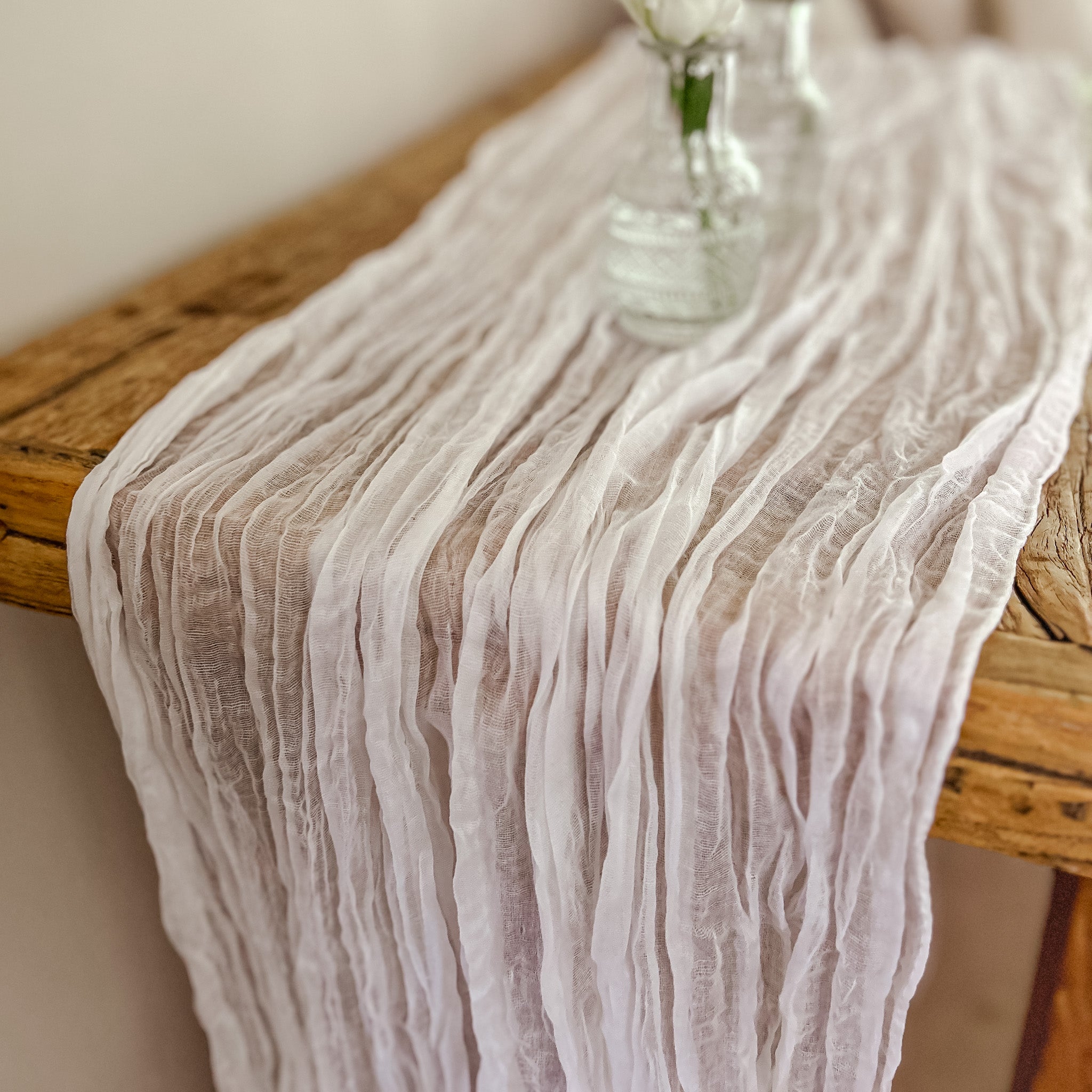 White Crinkled Cheesecloth Wedding Table Runner 3m – The Wedding of My ...