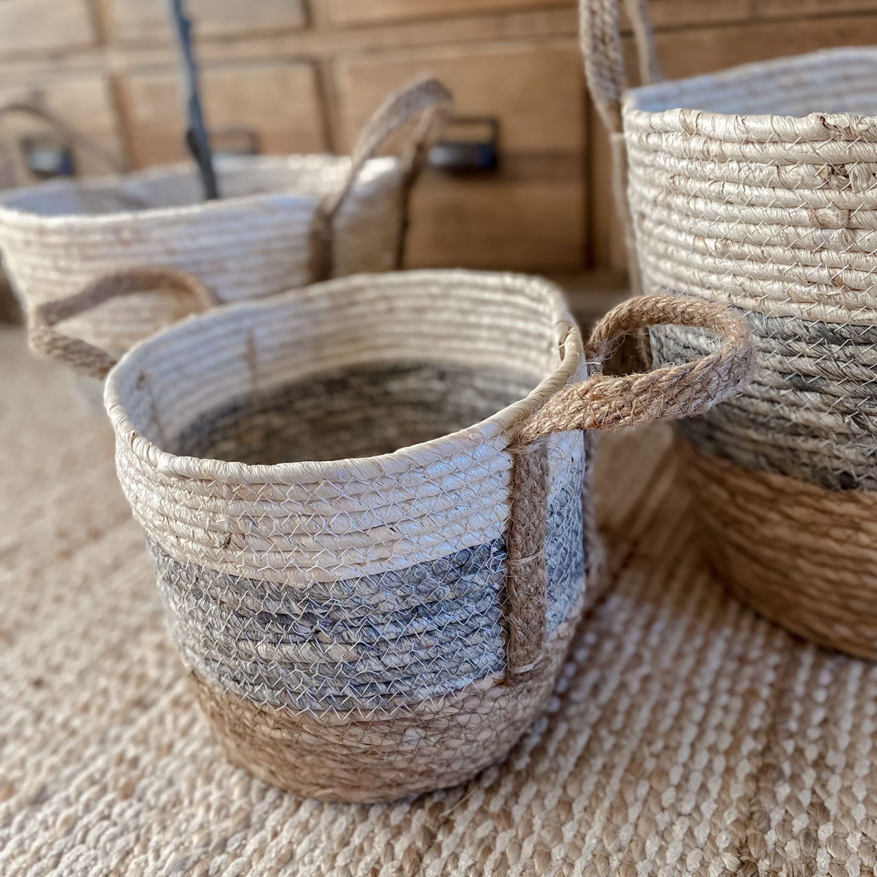 Cream, Grey & Neutral Jute Basket with Handles (3 sizes) – The Wedding ...